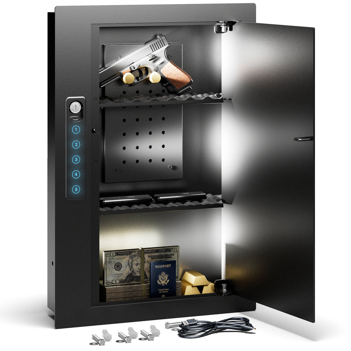 Quick-Access Wall Gun Safe with Pegboard & Shelves, Hidden, Fits 16" S ...