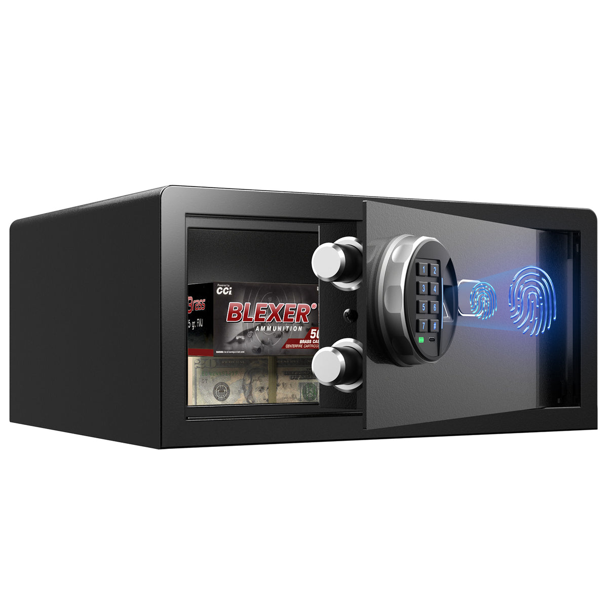 Grimtron Biometric Gun Safe with Silent Mode, Backlit Keypad and LED ...